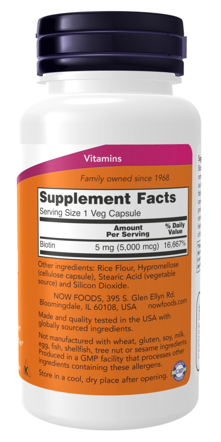 NOW Foods Biotin 5000 mcg 60 Veg Capsules – Azikho